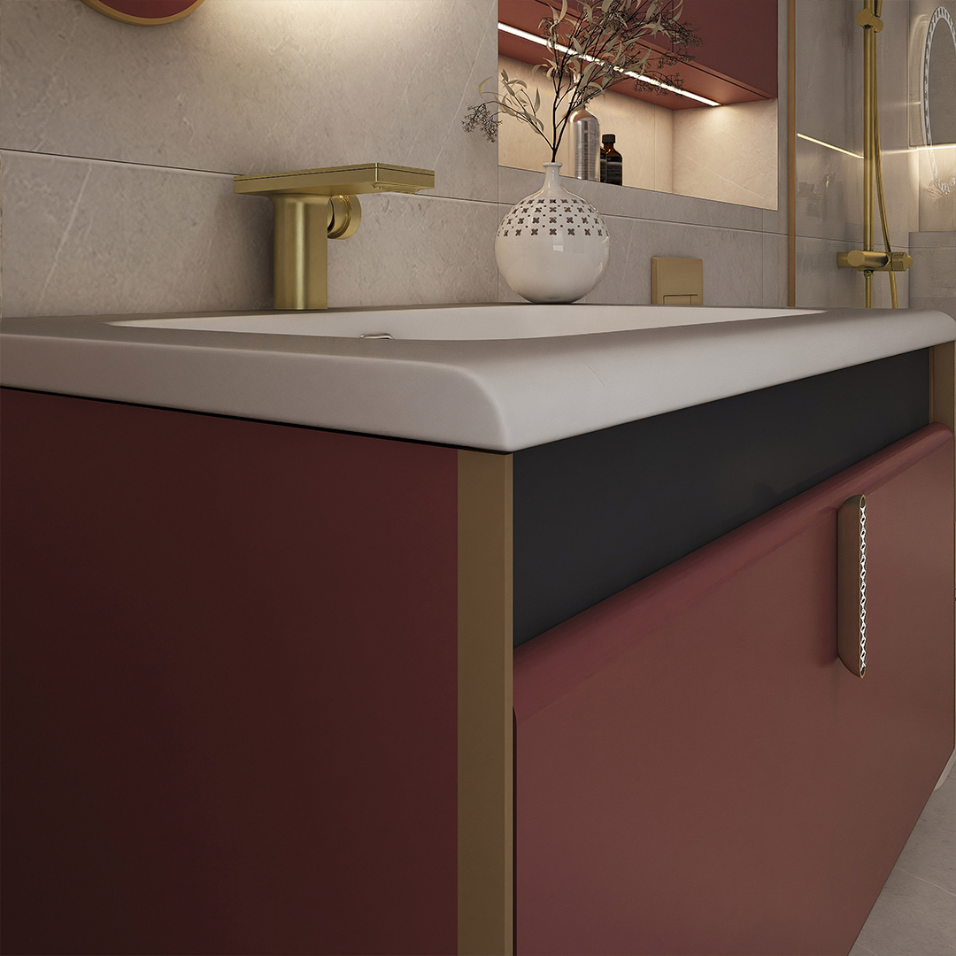 Wholesale Rosso Jaipur Red Color With Led Mirror And Integrated Ceramic...