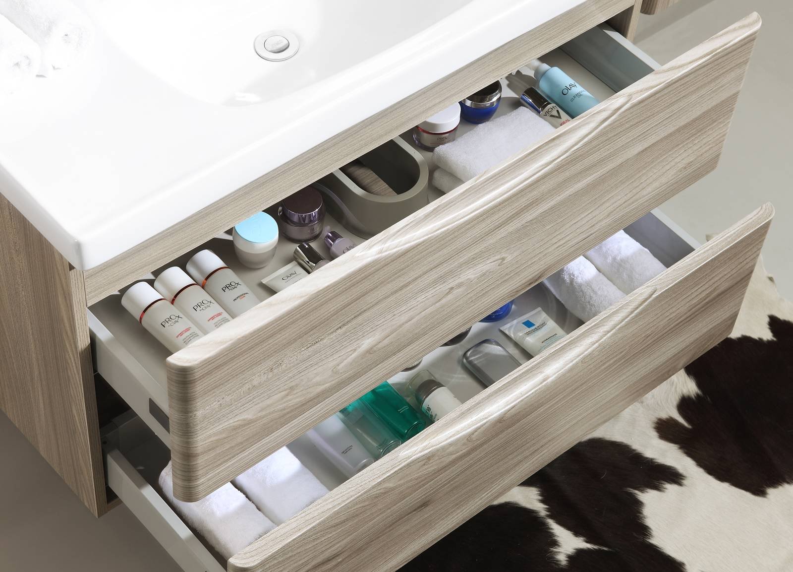 Brown Elm Wall Mounted Bathroom Cabinet With Drawers